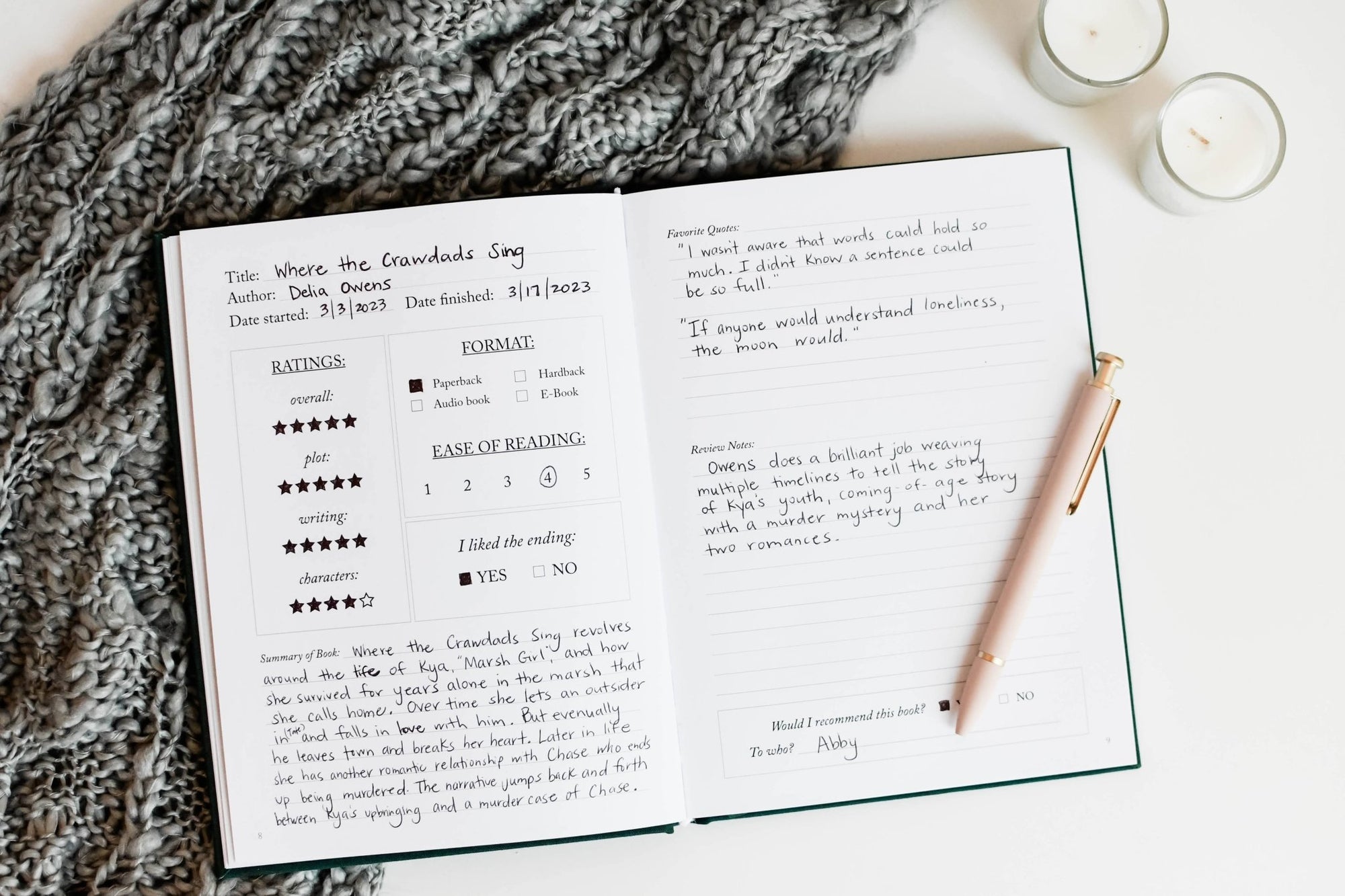 Reading Journal - Reading Log | Duncan & Stone Paper Co.